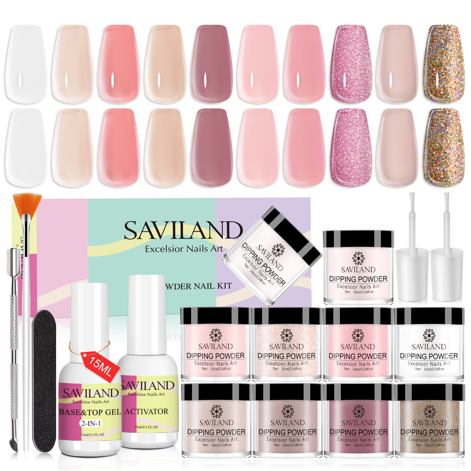 Saviland Dip Powder Nail Kit-10 Colors Dip Powder System French Nail ...
